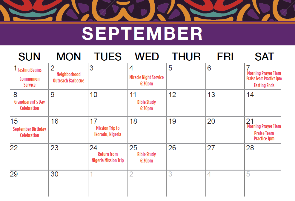 Christlove International Christian Ministries - September 2024 Calendar